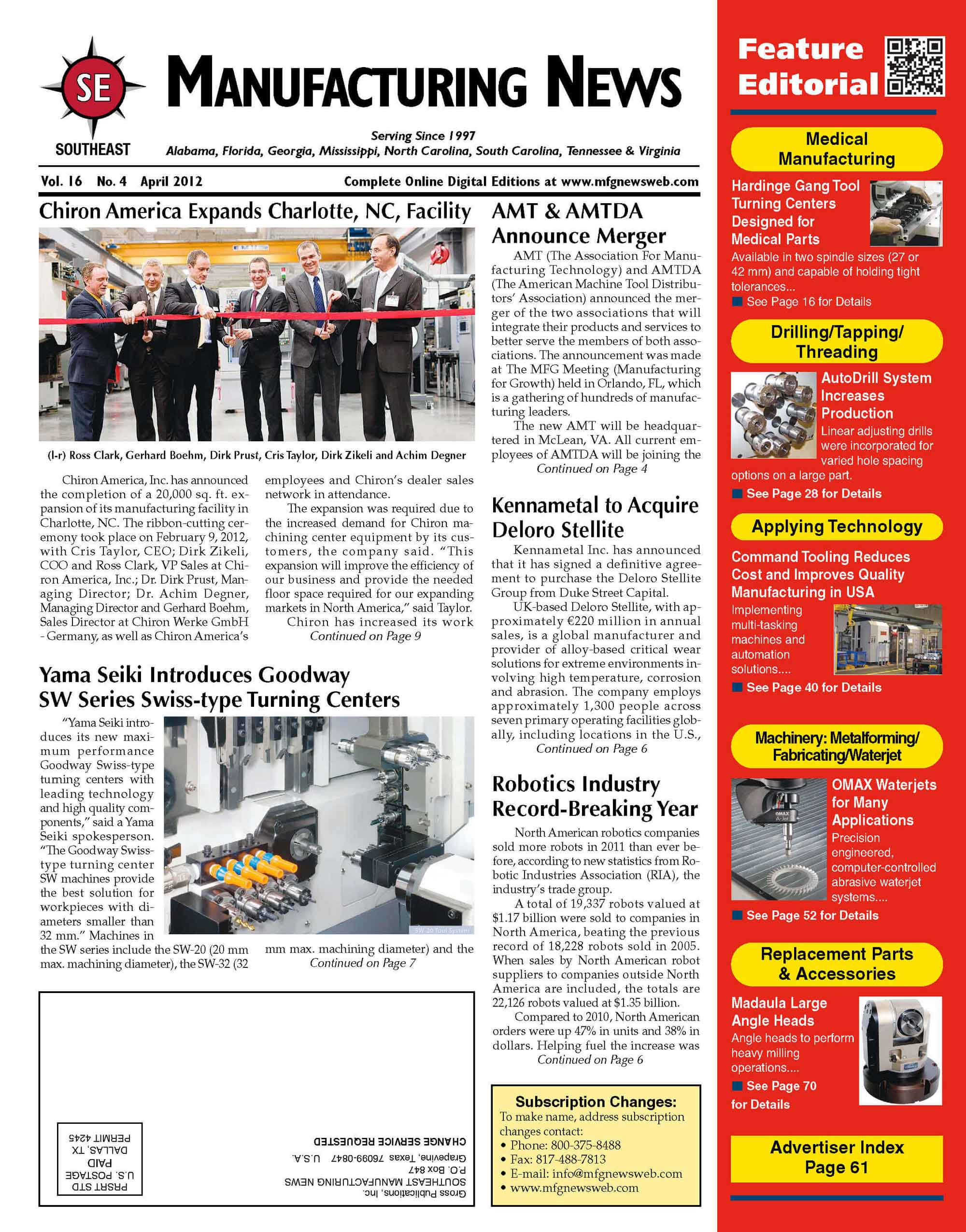 Manufacturing News – SouthEast – April 2012 - AutoDrill